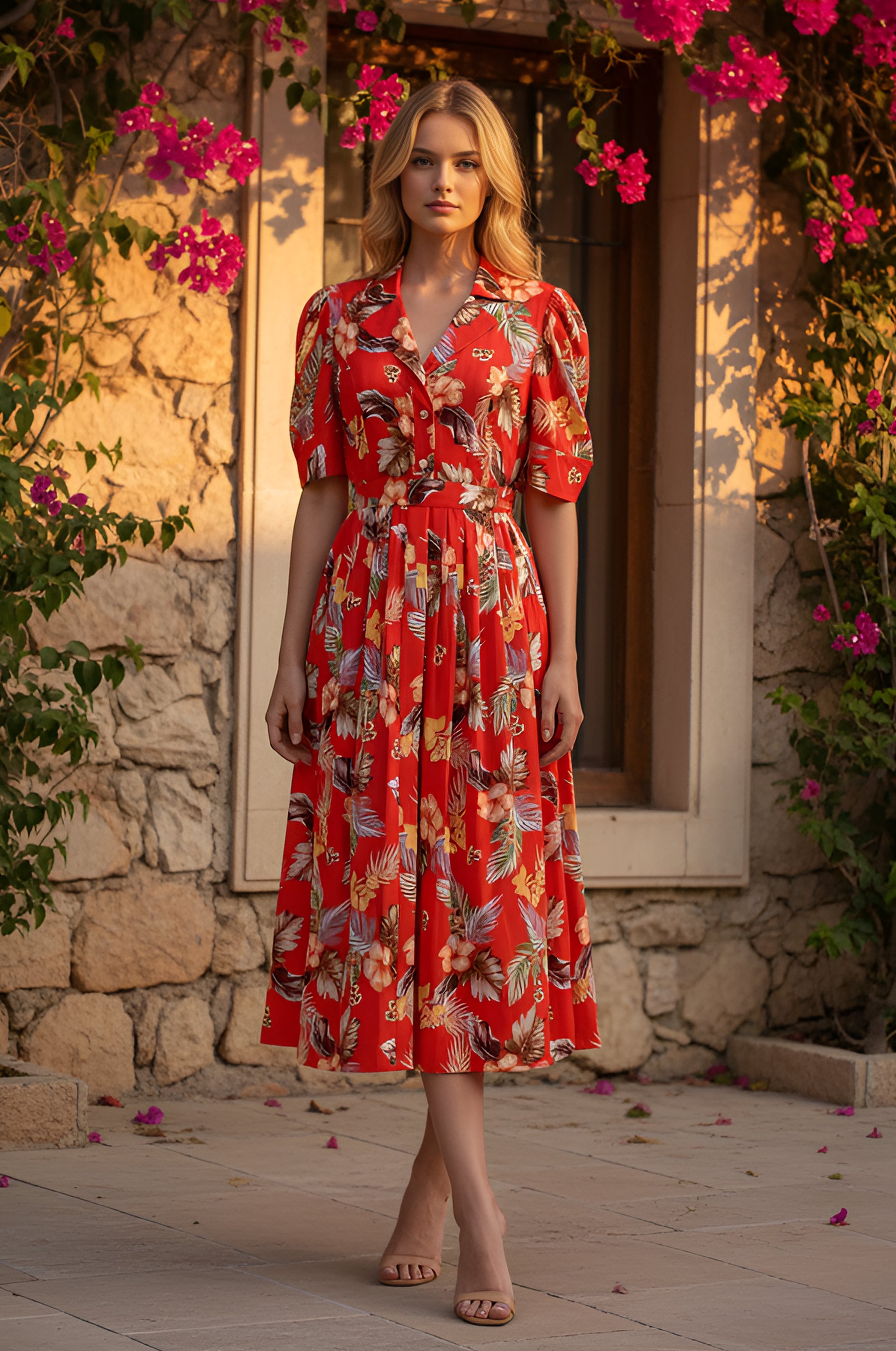 Crimson Bloom Midi Dress | Oh Pretty